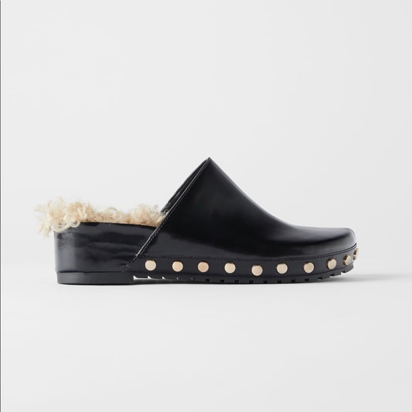 Zara | Shoes | Hpzara Studded Clogs With Faux Fur | Poshmark